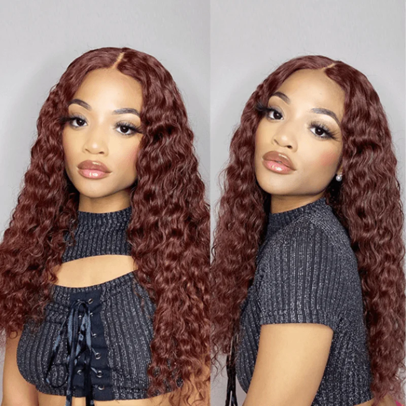 Spring Sale Water Wave 33 Reddish Brown Auburn Color Wig T Part Lace H ...